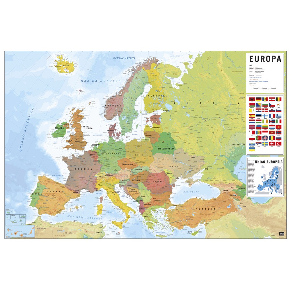 PHYSICAL POLITICAL MAP OF EUROPE PT POSTER